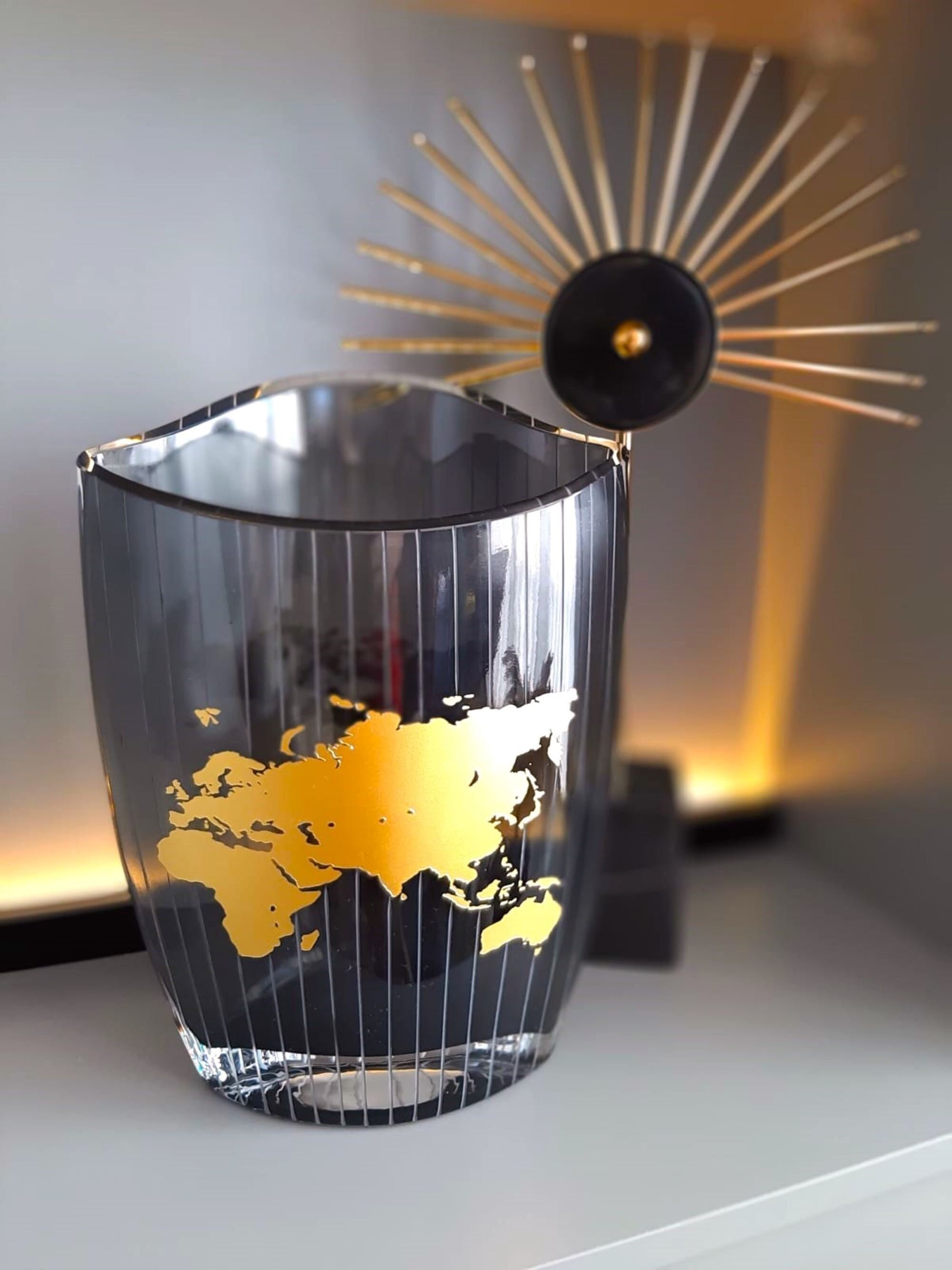 World Map Glass Vase, Black Gold Decorative Object, Home & Office ...