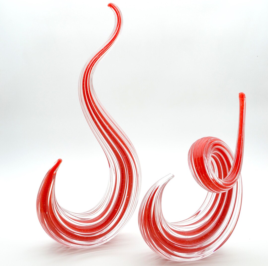 Red Blown Glass Abstract Tall Decorative Object 2 Size Handmade Glass ...