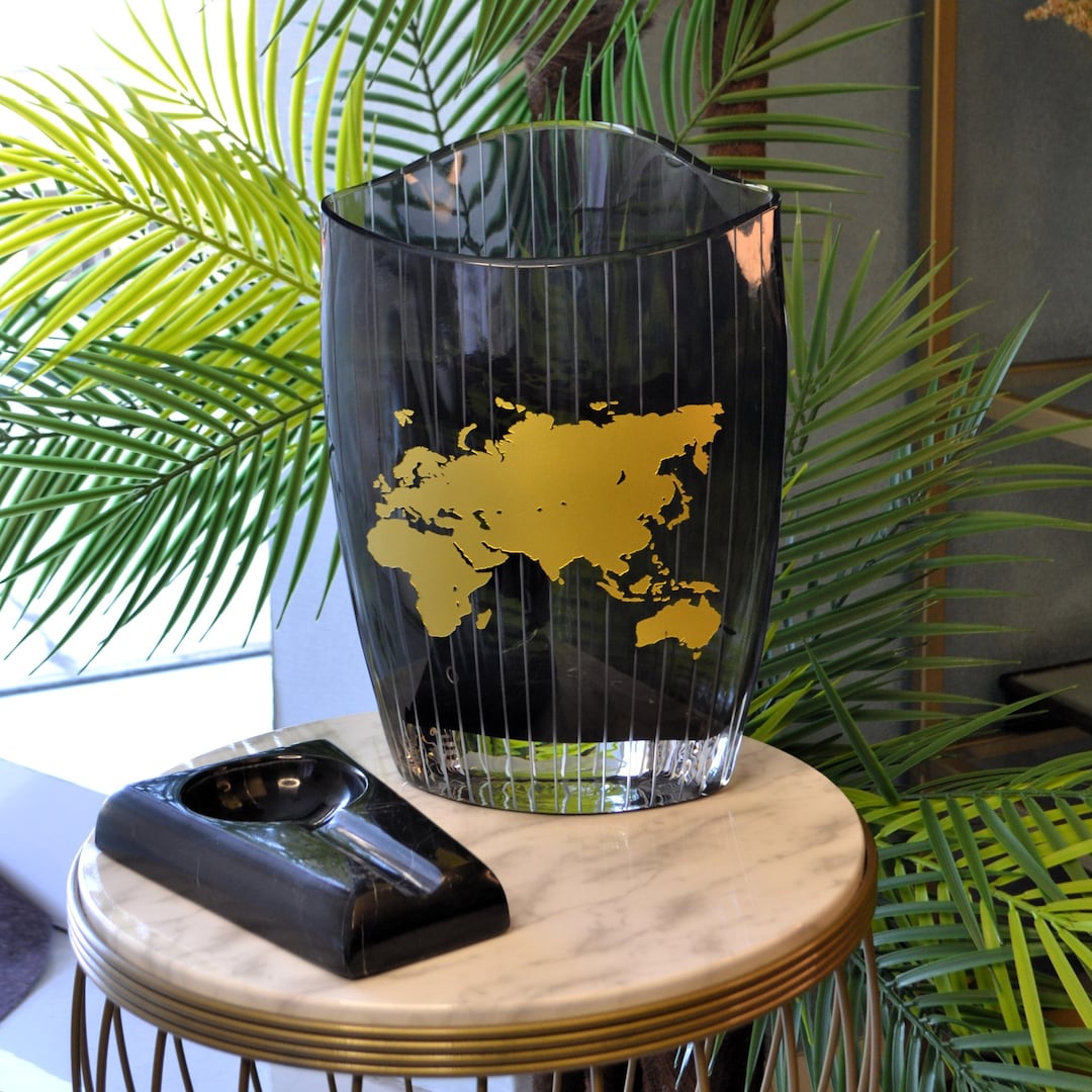 World Map Glass Vase, Black Gold Decorative Object, Home & Office ...