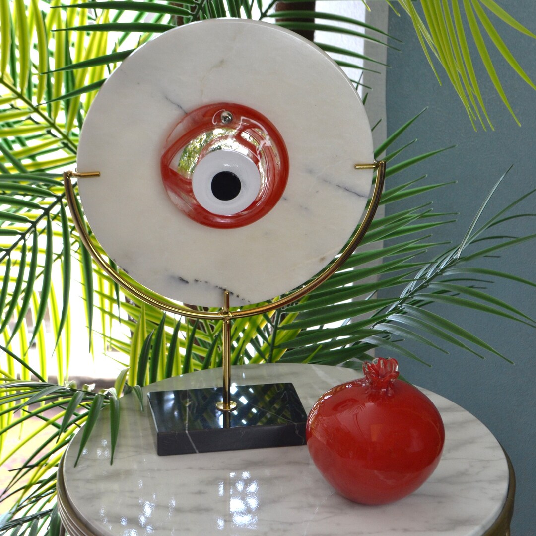 Evil Eye Object Marble Disc Statue, Blowing Glass Red Evil Eye Decor ...