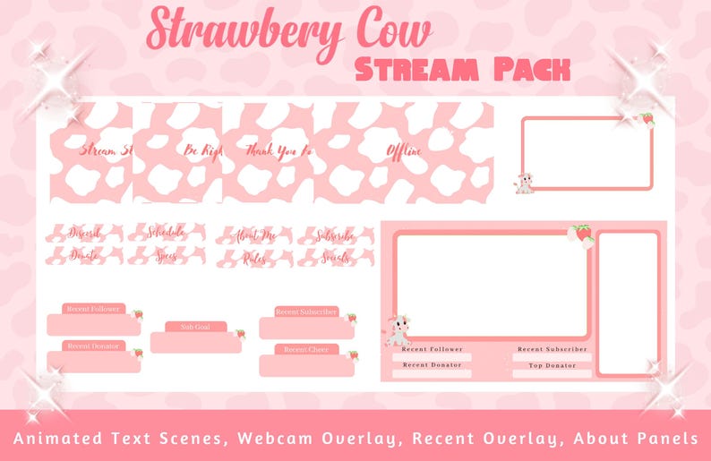 Animated Strawberry Cow Overlay Package | Streamlabs OBS Strawberry Cow ...