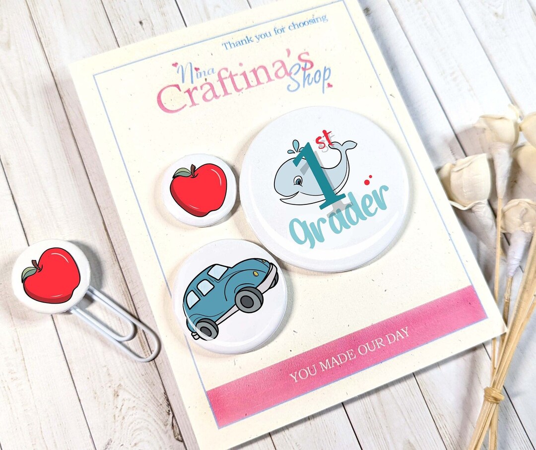 Set of 3 Buttons, Custom Grades, Backpack Buttons, Set of 3+ Bonus Clip ...