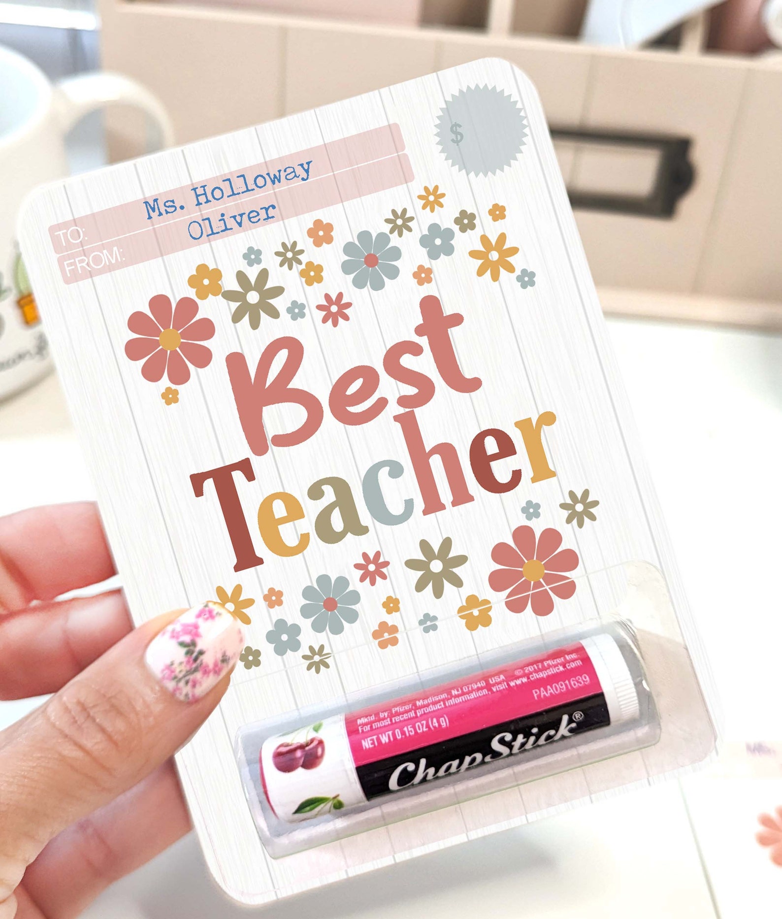 Teacher Lip Balm Holder Teacher Gift Teacher Appreciation Money Card ...