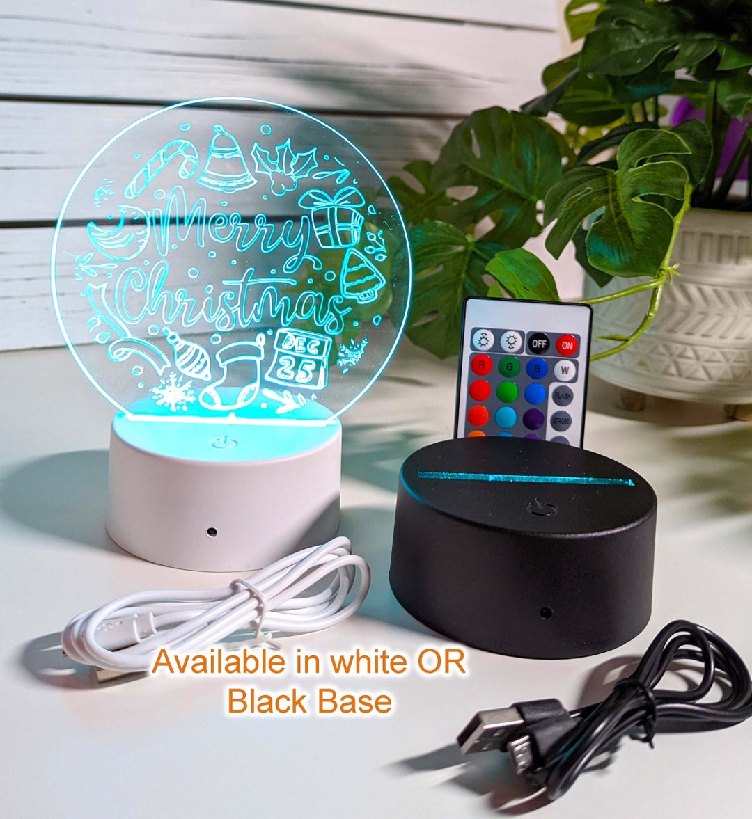 LED Lamp Base Sign, Christmas Engraved Acrylic, Night LED Light Lamp ...
