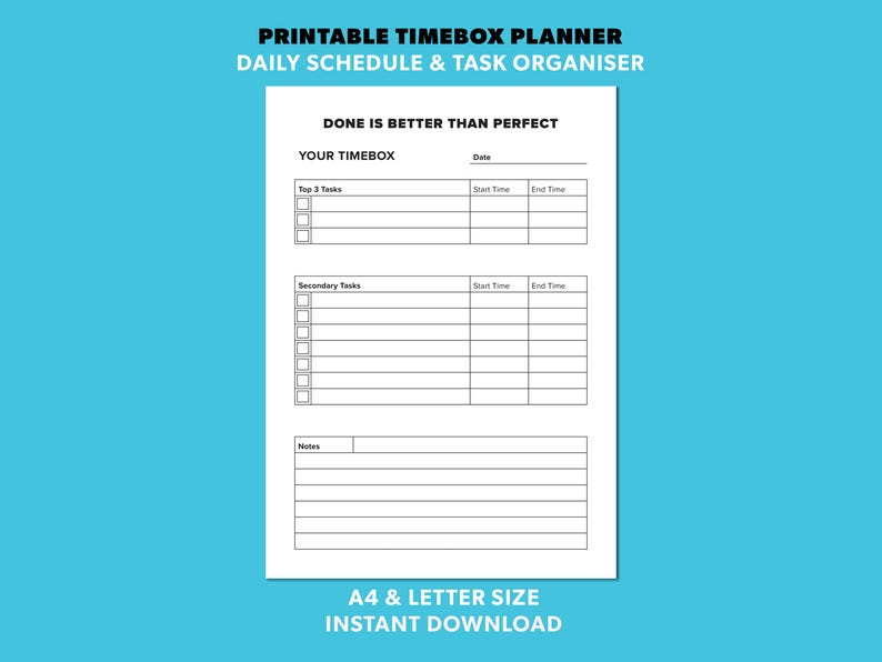 Printable Timebox Planner (A4 & Letter Size) - Etsy