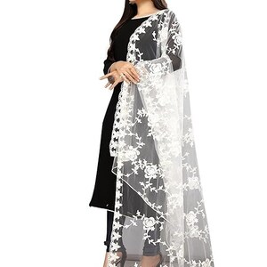 Women's White Embroidered Net Stole/ Dupatta, Bridal Fabric, Saree ...