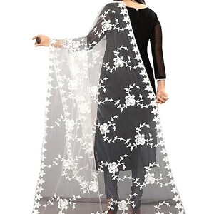Women's White Embroidered Net Stole/ Dupatta, Bridal Fabric, Saree ...