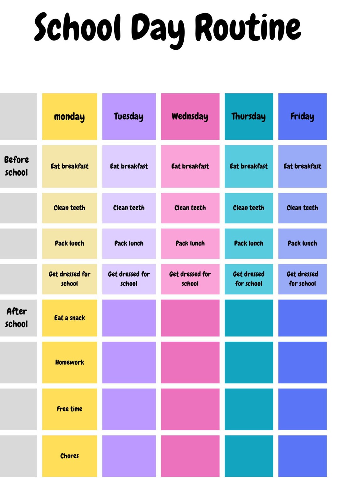 School Day Planner Template - Etsy