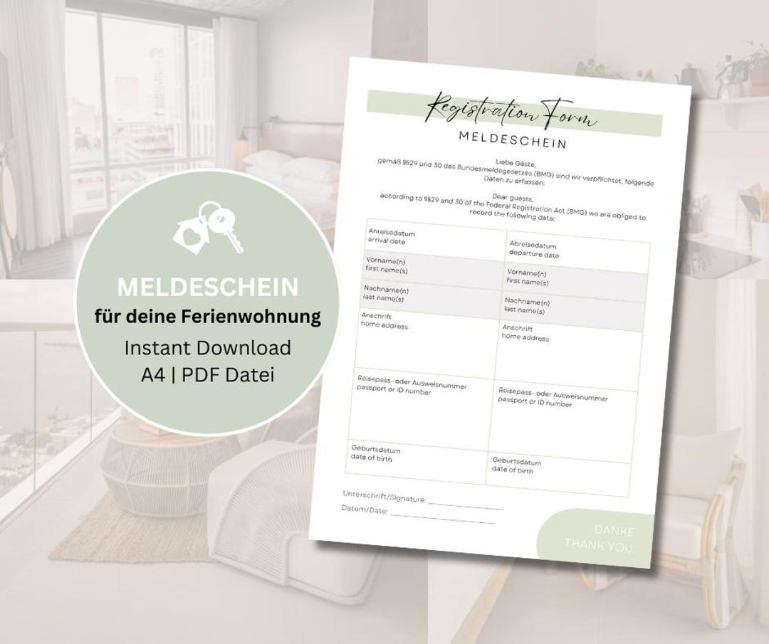 PDF Airbnb Meldeschein Vorlage | Ferienwohnung Meldeschein für Gäste ...