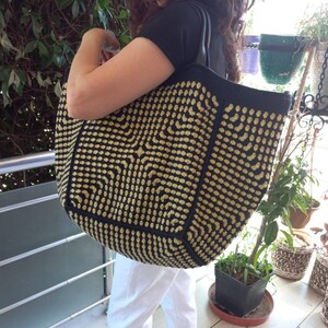 Handmade Weekender Bag-black and Beige Crochet Weekender -vintage Tote ...