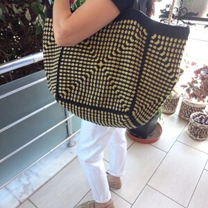 Handmade Weekender Bag-black and Beige Crochet Weekender -vintage Tote ...