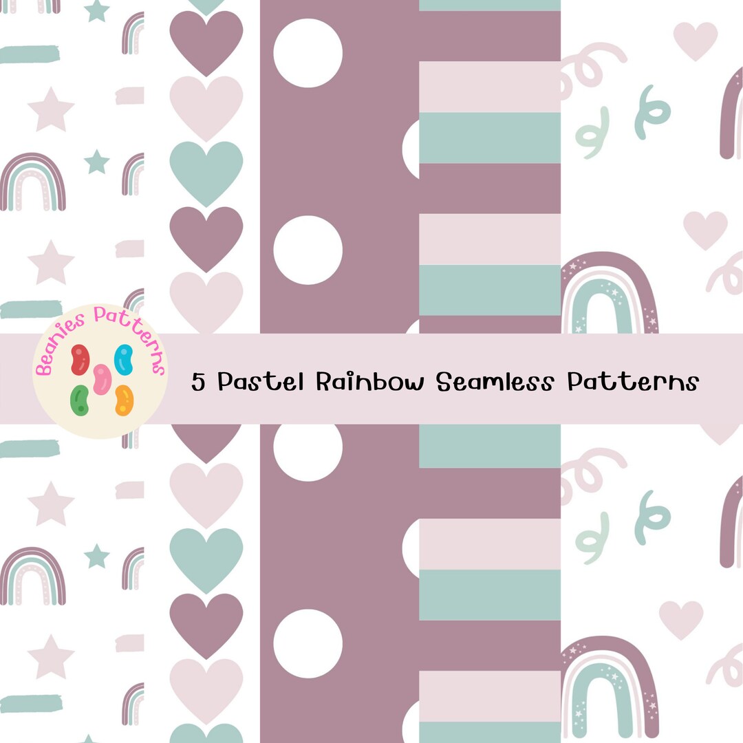 Pastel Rainbow Seamless Pattern Bundle, Repeat Pattern, Colorful ...
