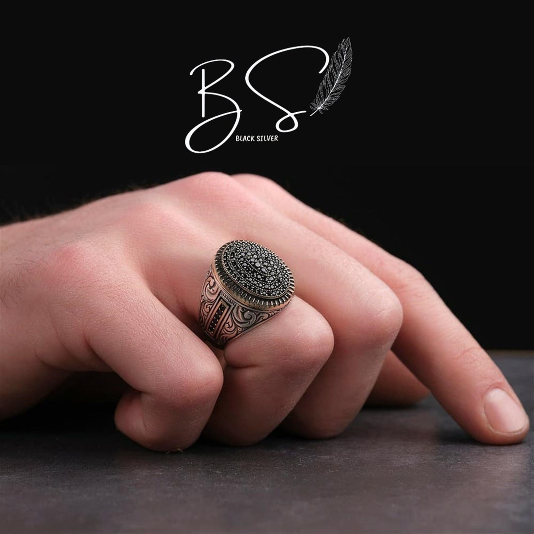 925K Silver Black Stone Men Ring Engraved Men Jewelry Men - Etsy