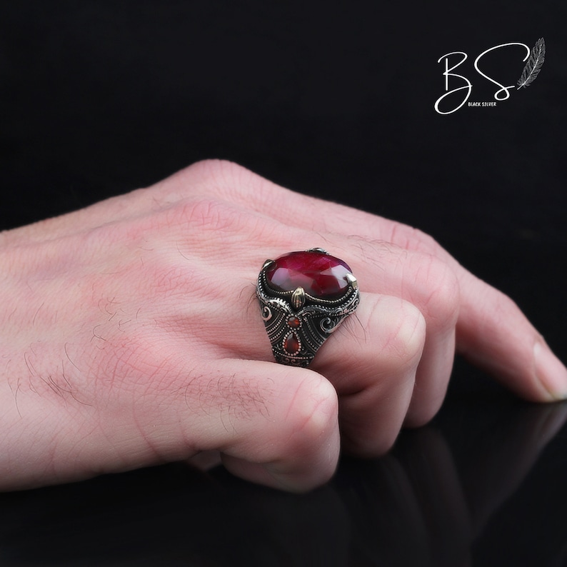 Ruby Ring Man Rings for Men Sterling Silver Ring Unique Man - Etsy