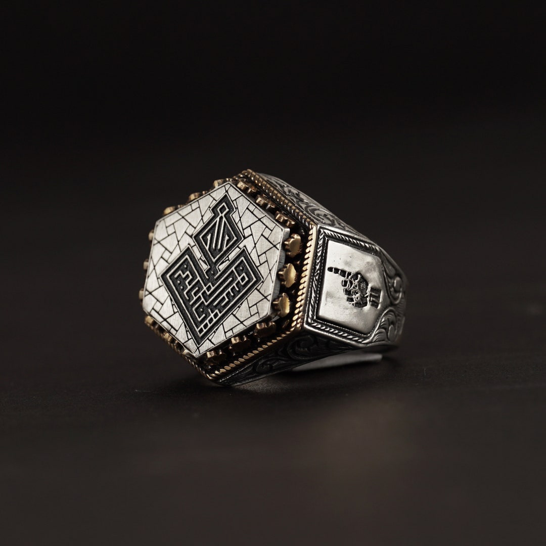 Sterling Silver Hexagon Ring for Men Silver Hasbi Allah Ring - Etsy