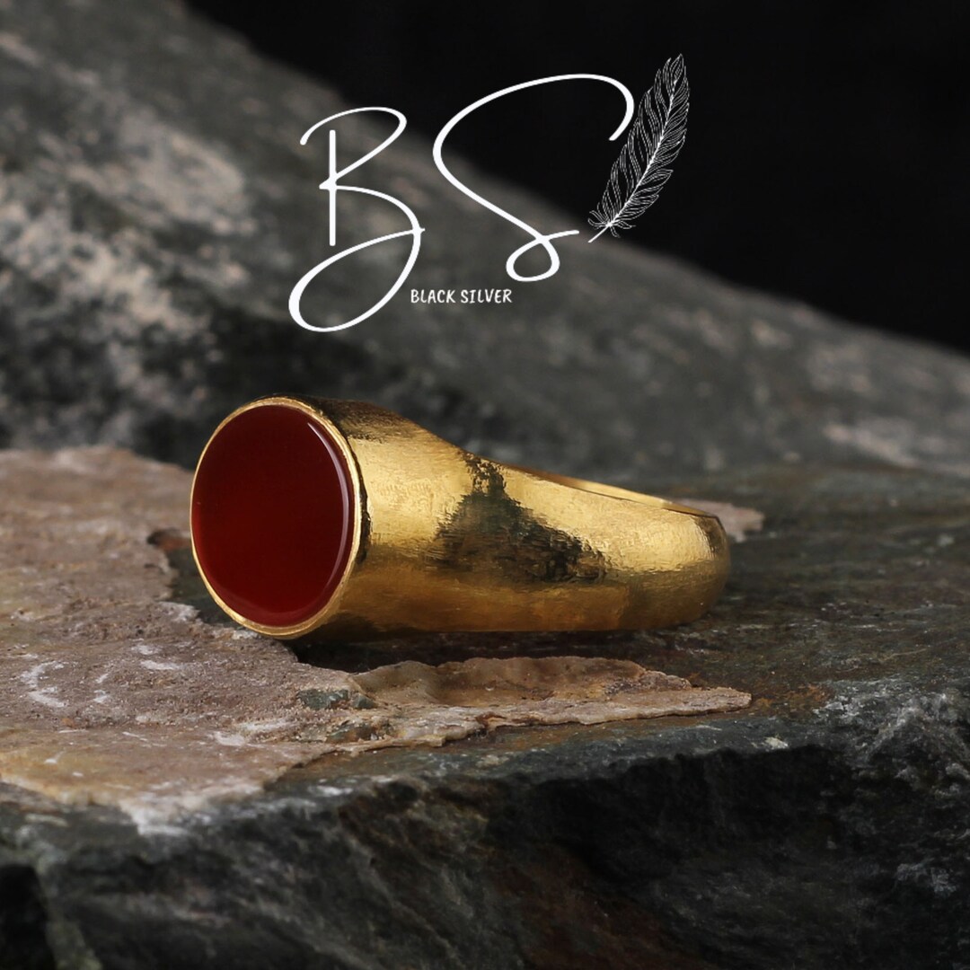 Gold Plated Agate Men Ring, Men Signet Ring, Brown Agate Gemstone Men ...