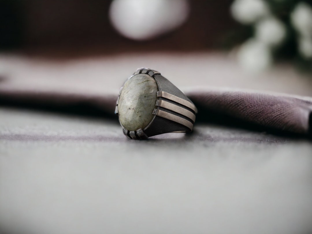 Large Labradorite Ring Signet Men Ring Unique Mens Ring - Etsy