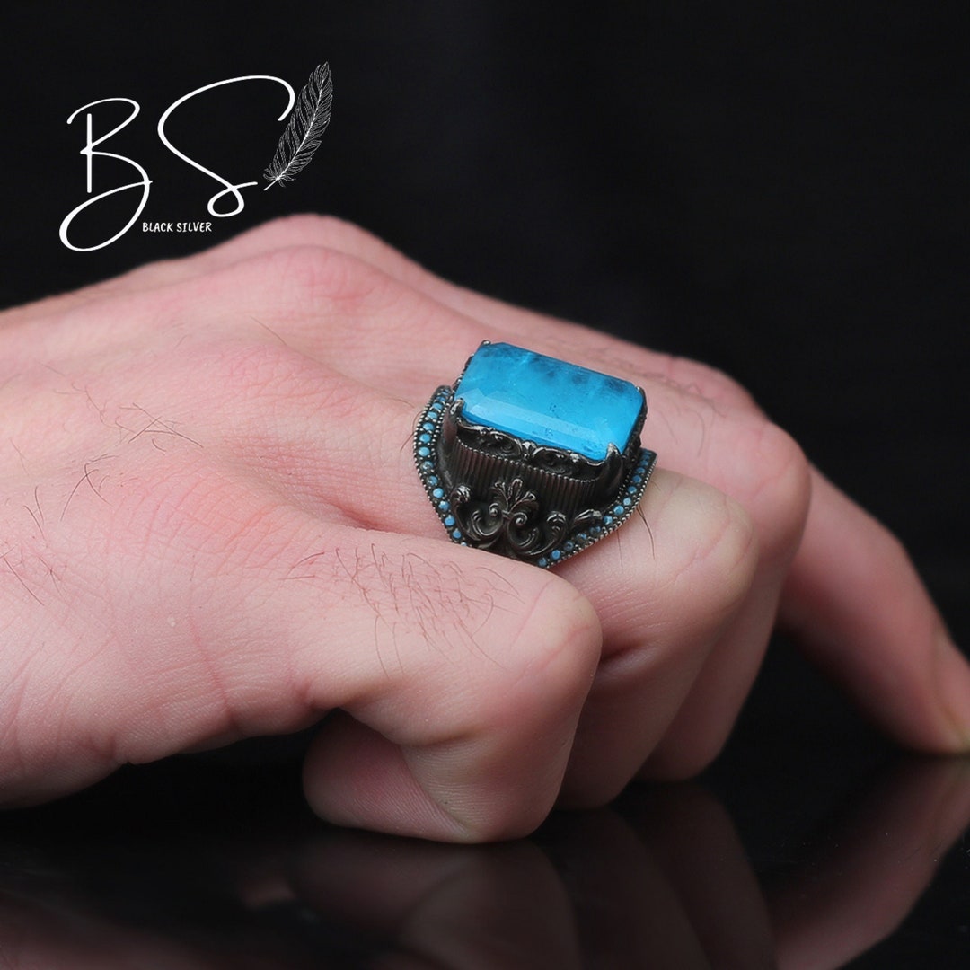 Blue Topaz Men Ring, Rings for Men, Sterling Silver Ring, Unique Men ...