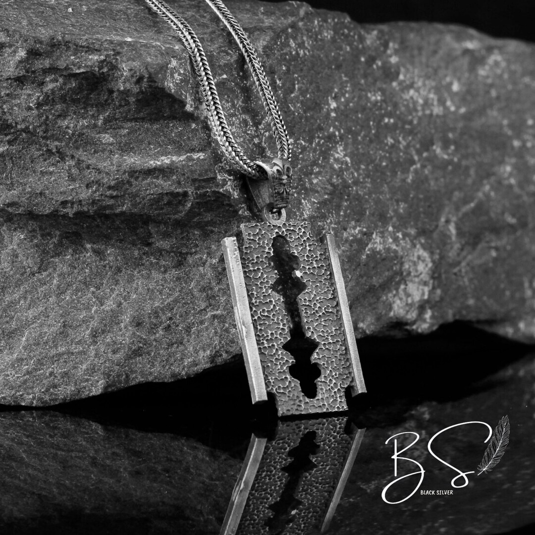 925K Silver Men Necklace Razor Blade Necklace Oxidized - Etsy