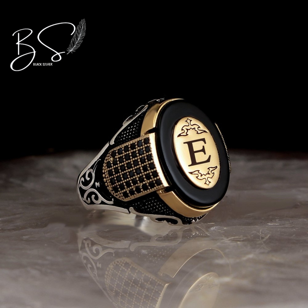 Personalized Letter Ring Custom Letter Men Ring Men Silver - Etsy