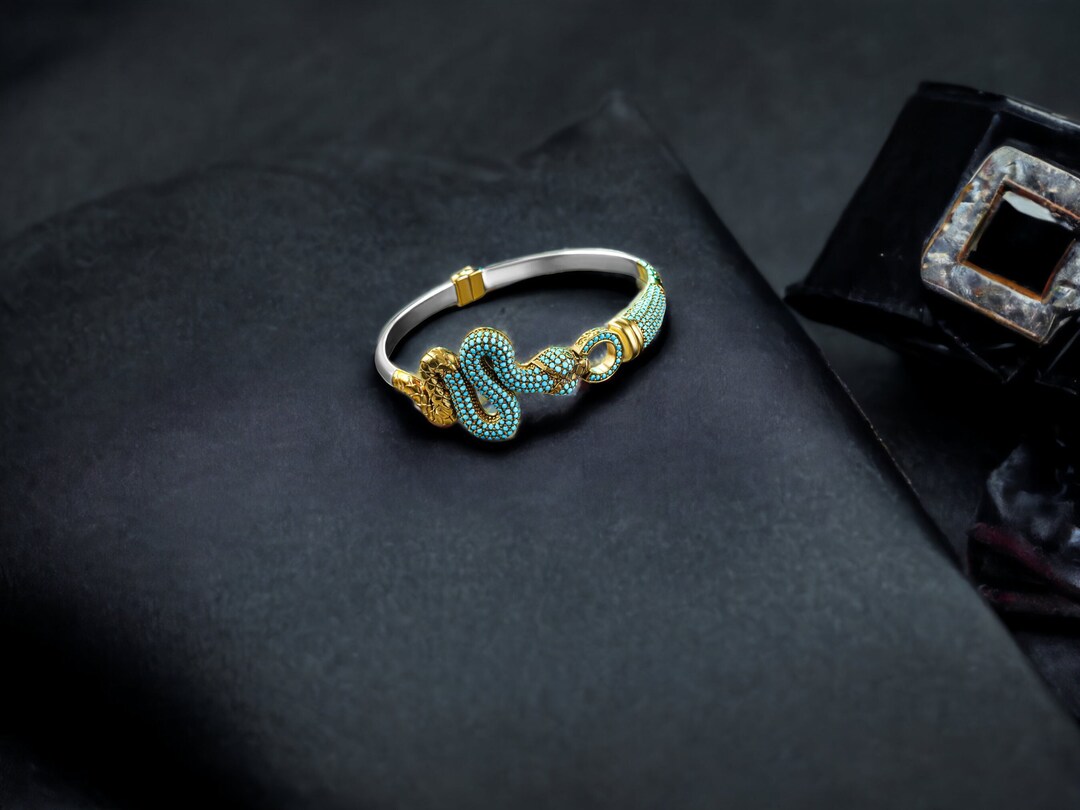 Turquoise Snake Bracelet, 925 Sterling Silver Turquoise Serpent ...