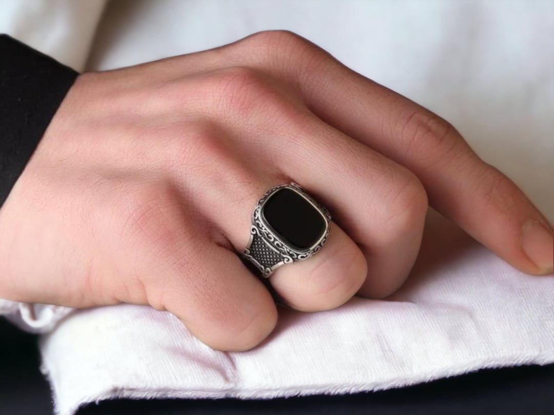 Black Onyx Stone Ring for Men, Handmade Silver Ring, Stylish Design ...