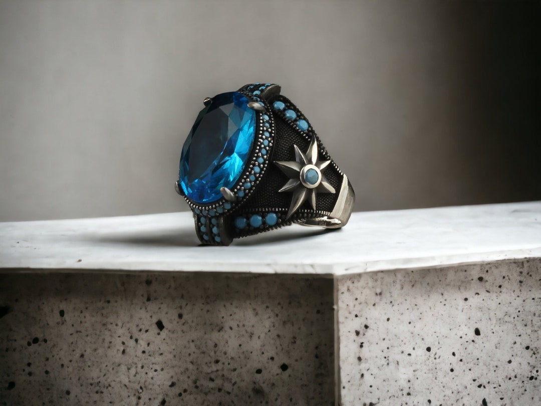 Silver Topaz Ring, North Star With Topaz Stone Ring, Men Handmade Ring ...