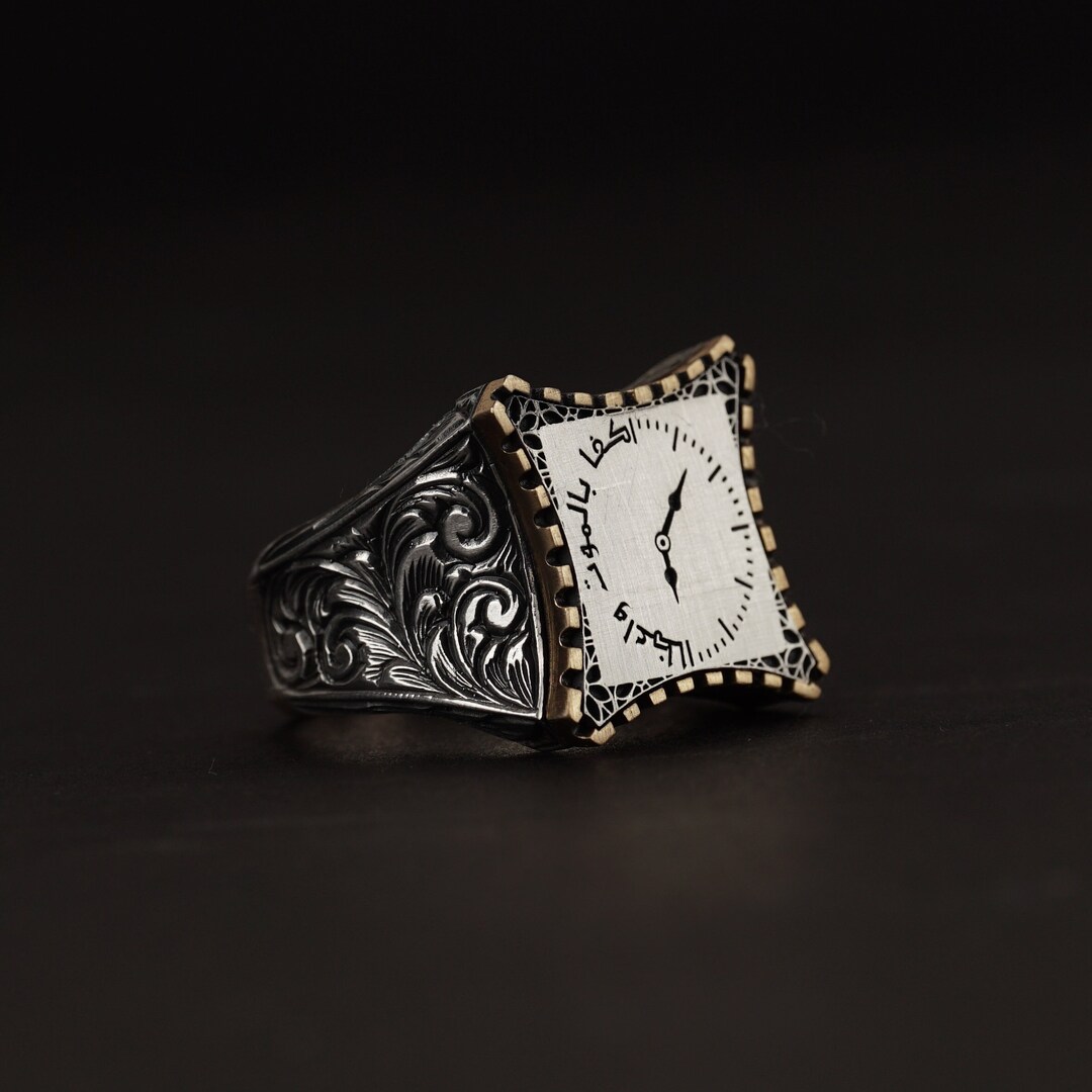 Death is Enough for Advice Engraved Ring, Clock Signet Ring, Islamic ...