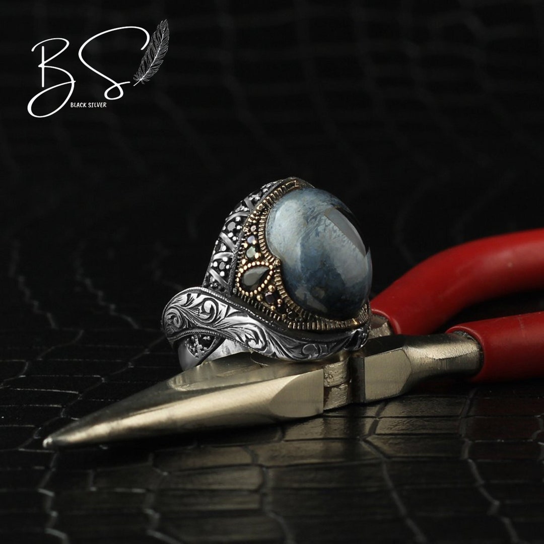 Unique Pietersite Ring for Men, Large Gemsone Rings, Mens Silver Ring ...