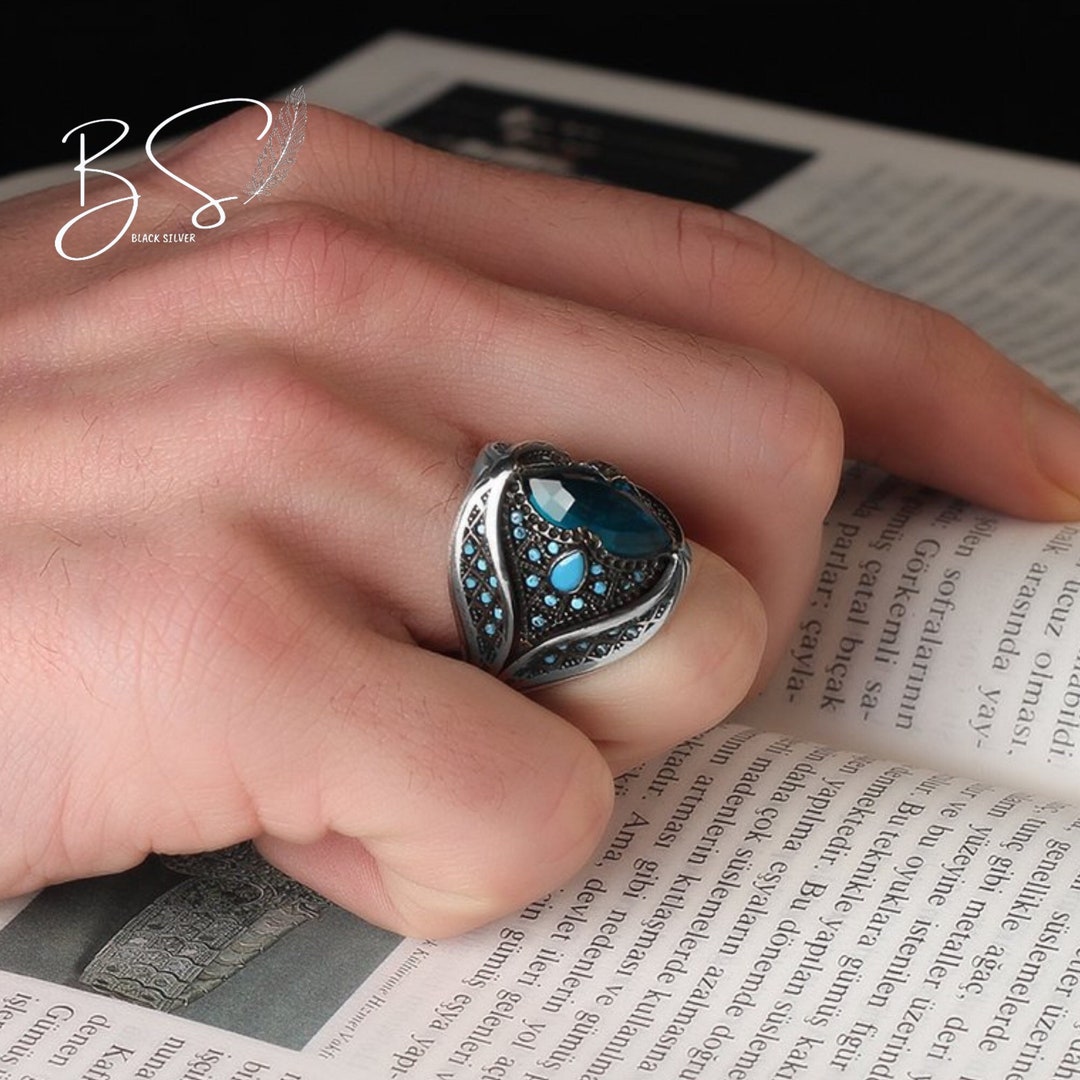 Zircon Ring Men Silver Ring 925K Silver Ring Handmade Men - Etsy