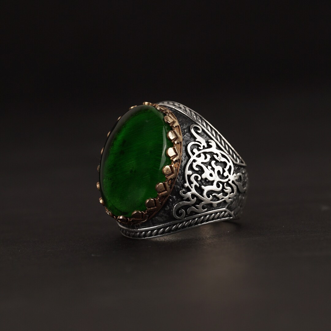 Green Amber Large Ring Men Thumb Ring Fire Amber Men Ring - Etsy