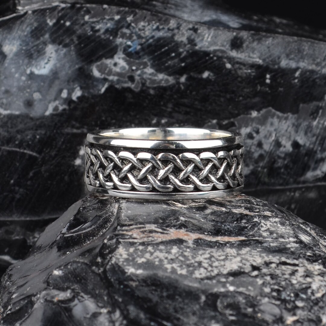 Sterling Silver Celtic Knot Ring, Engraved Braid Band Ring for Men, Men ...