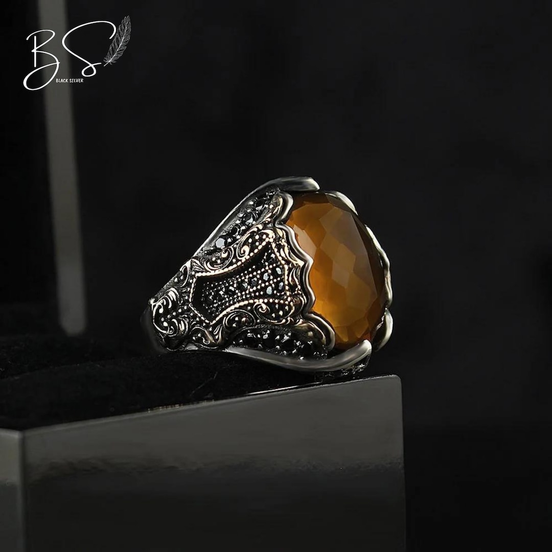 925K Silver Quartz Men Ring, Silver Men Jewelry, Handmade Man Ring ...