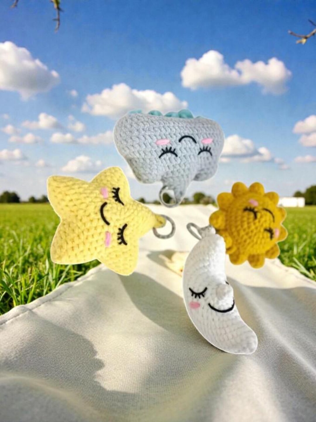 Weather Keychain Crochet Pattern PDF, 4 in 1 Sun Moon Star Cloud ...