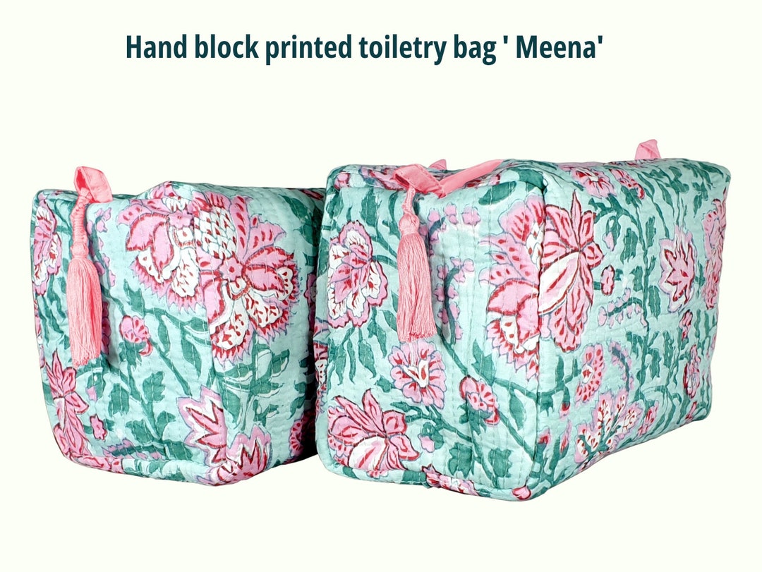 Quilted Toiletry Bag Hand Block Print Wash Bag Soft Cotton Makeup Bag ...