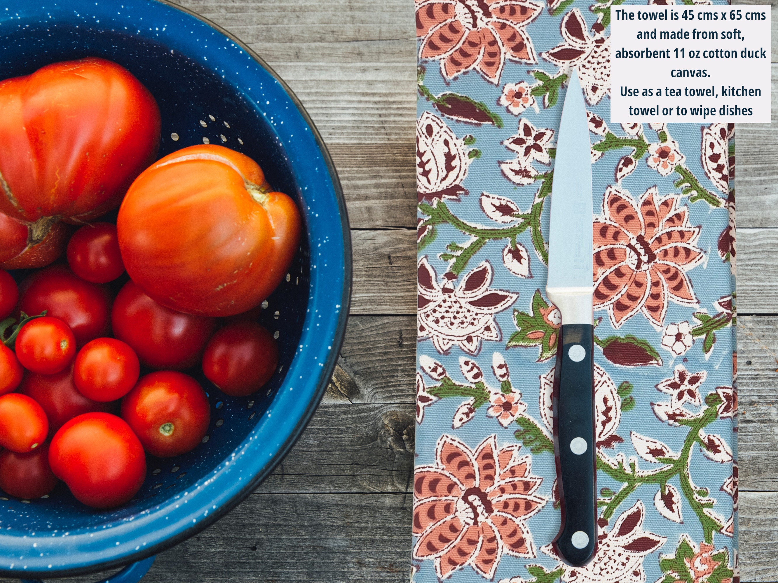 Fun & Bright Tea / Kitchen Towels, Hand Block Print Tea Towels 100% ...