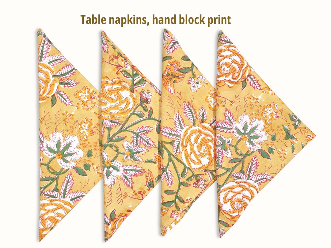 Floral Mustard Block Print Napkins Hand Block Print Napkins Thick ...