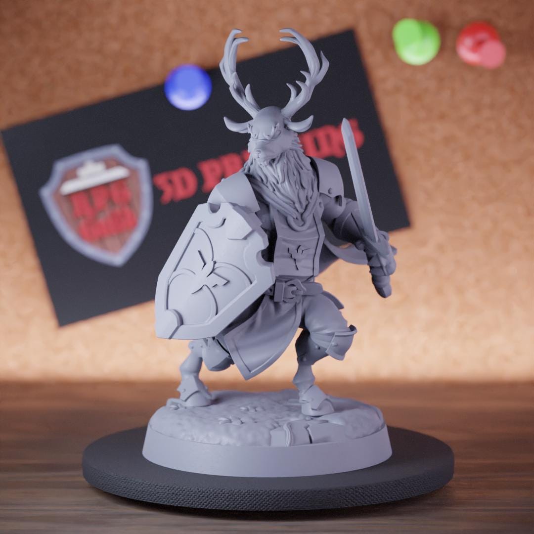 Deerfolk Paladin Miniature Stag Fighter Mini Dungeons and Dragons Mini ...