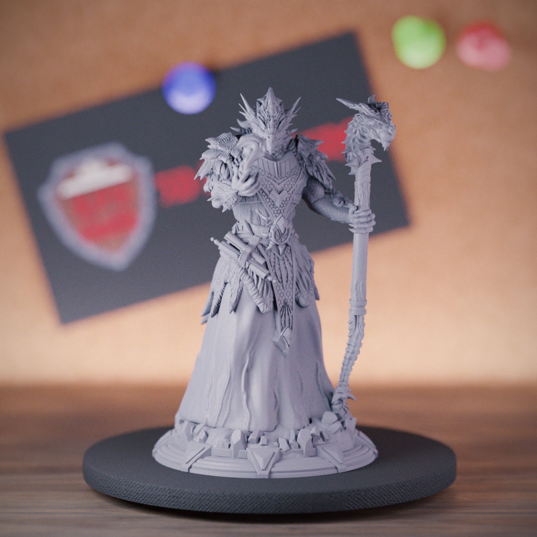 Wizard Dragonborn Sorcerer Miniature | 28mm 32mm 38mm 75mm | Resin 3D ...