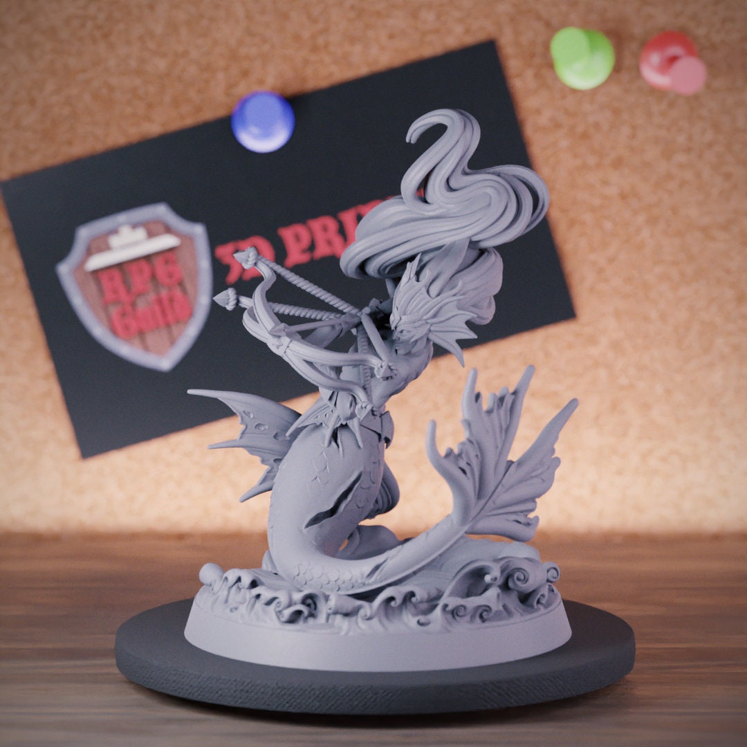 Merfolk Naga Archer Miniature Poseidon Mermaid Dungeons and Dragons ...