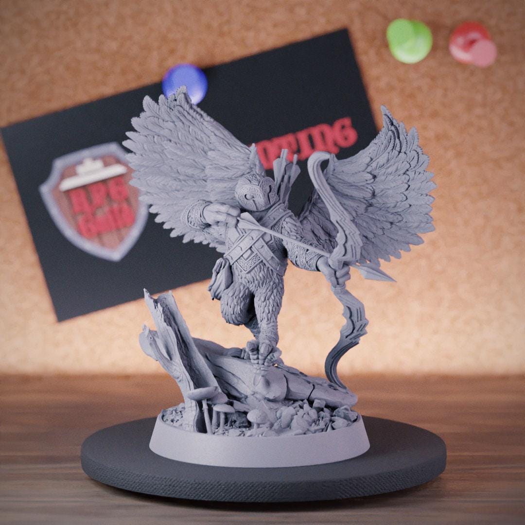 Aarakocra Owlin Archer Miniature | 28mm-38mm | Resin 3D Printed D&D ...