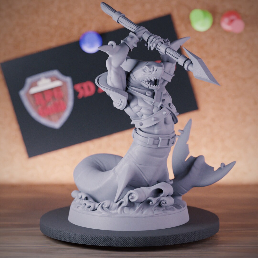 Sharkfolk Ranger Miniature Underwater Monster Dungeons and Dragons Mini ...