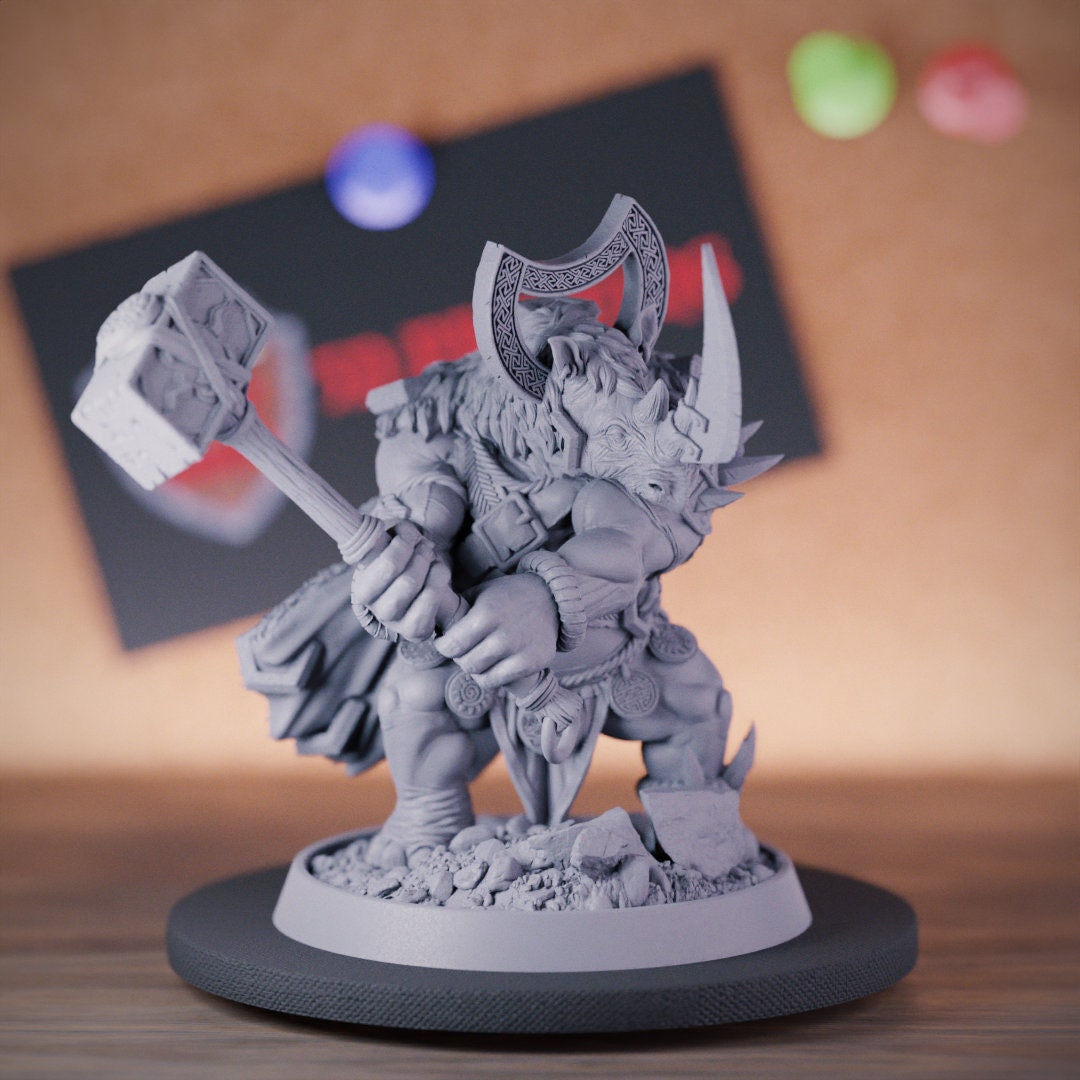 Rhinofolk Warrior King Miniature Dungeons and Dragons Mini RPG Tabletop ...