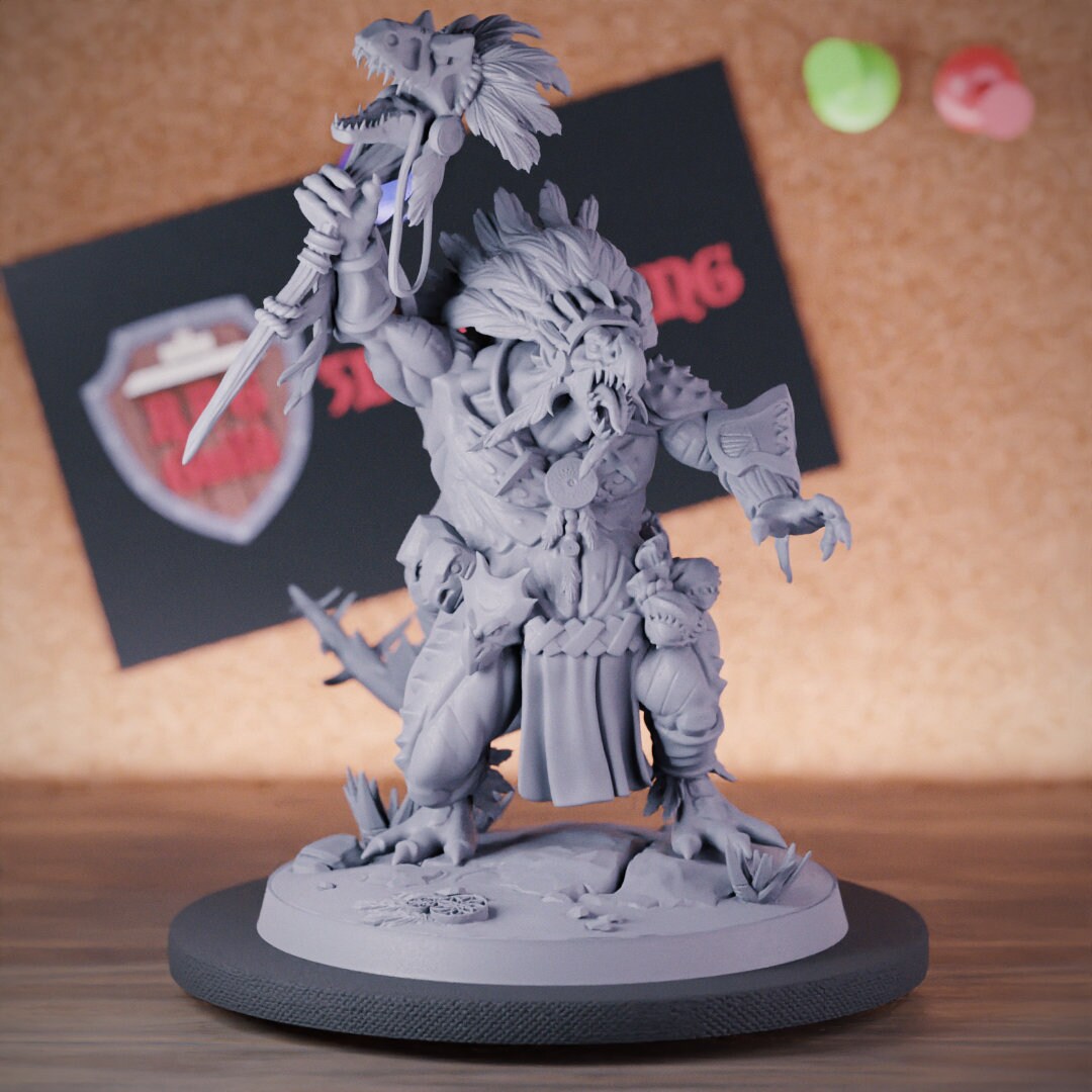 Lizardfolk Shaman Miniature Monster Lizardmen Dungeons and Dragons Mini ...