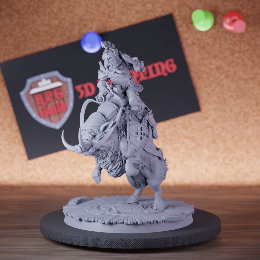 Dwarf Boar Rider Miniature Fighter Mini Dungeons and Dragons Mini RPG ...