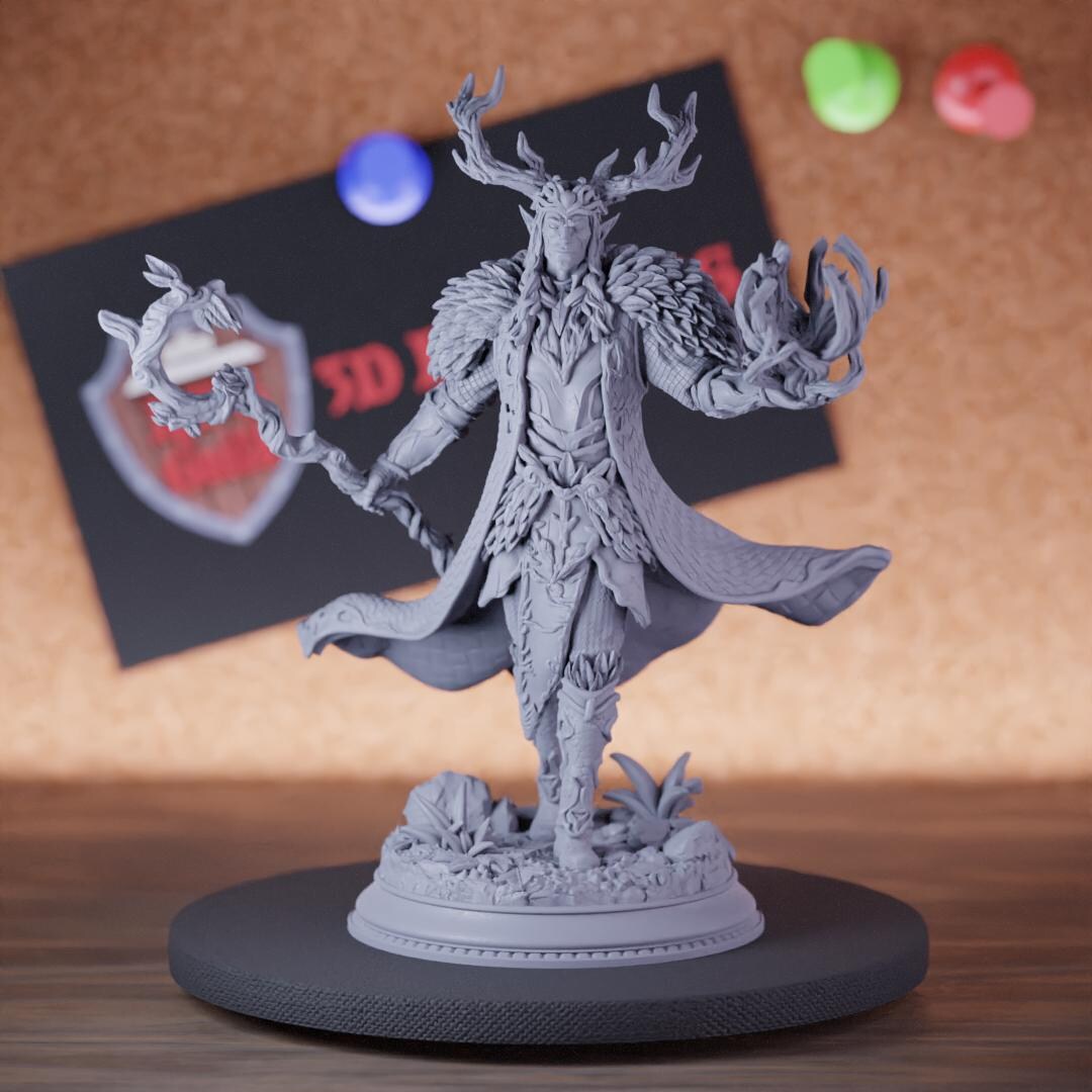 Elf Driud With Horns Miniature | 28mm-75mm | Resin 3D Printed D&D ...