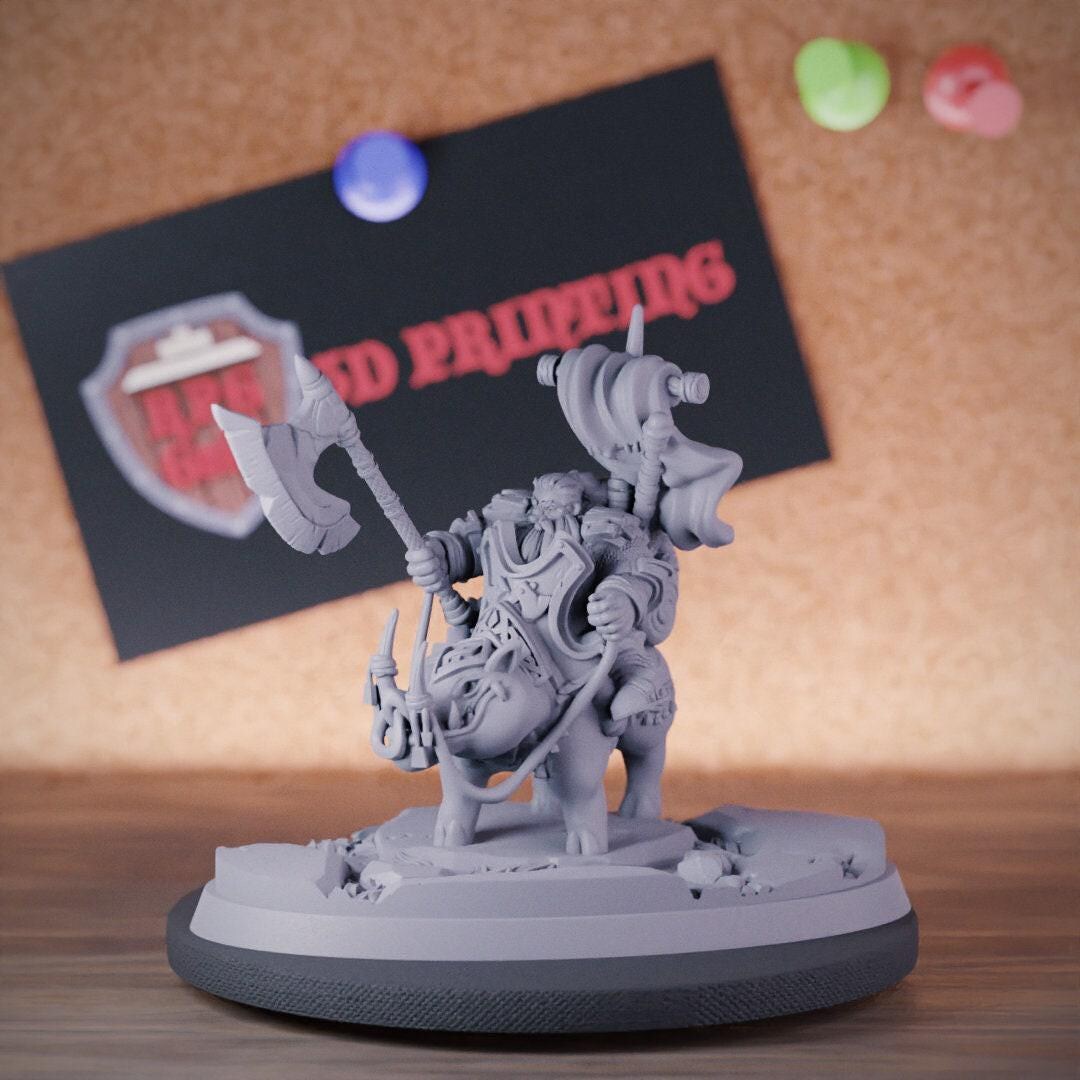 Dwarf Hog Raider Miniature Cavalier Dwarf Dungeons and Dragons Mini RPG ...