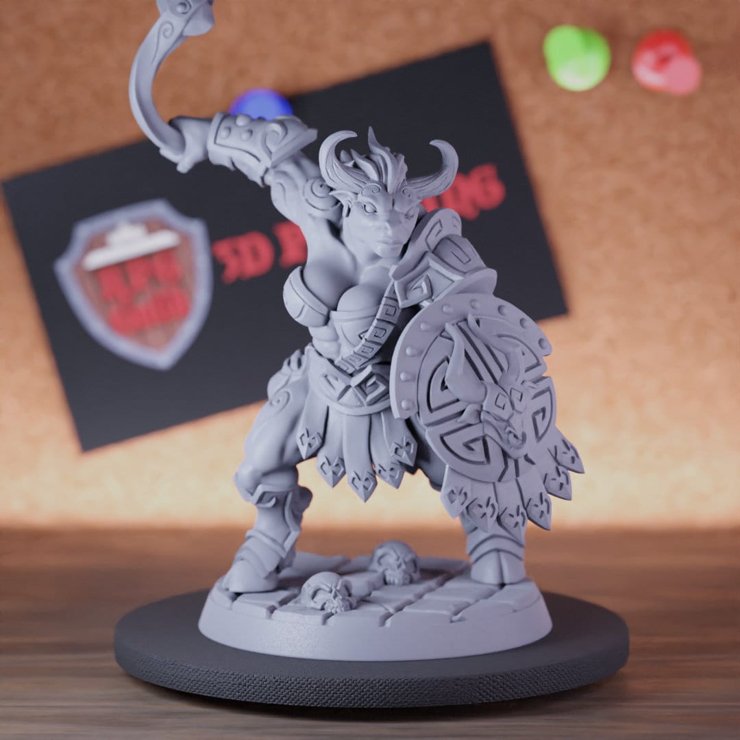 Female Minotaur Slinger Miniature Tauren Fighter Dungeons and Dragons ...