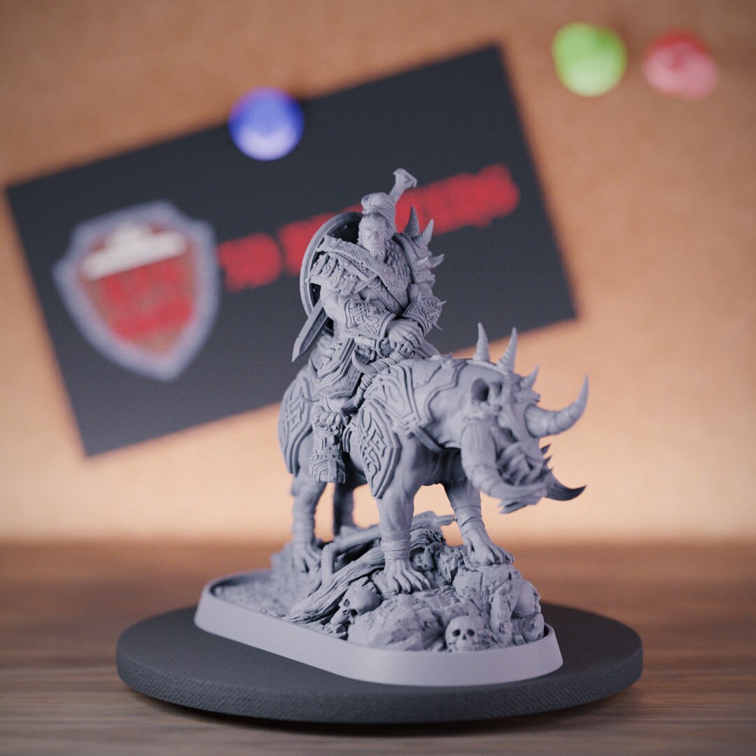 Barbarian Mounted Warrior Miniature Dungeons and Dragons Mini RPG ...