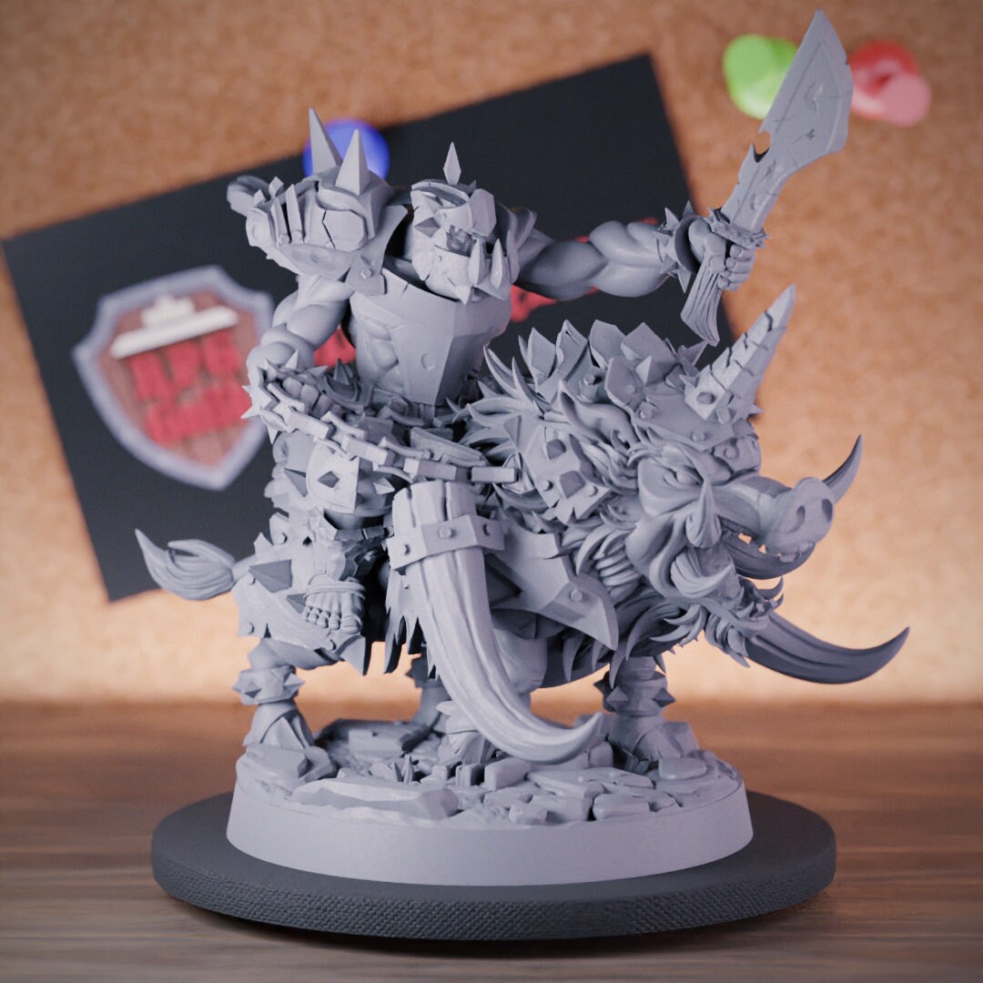 Orc Hog Raider Miniature Monster Captain Dungeons and Dragons Mini RPG ...